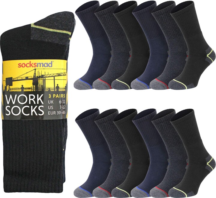 Socksmad 12 Pack Mens Work Socks Size 12-14 UK - Thick Boot Socks for ...