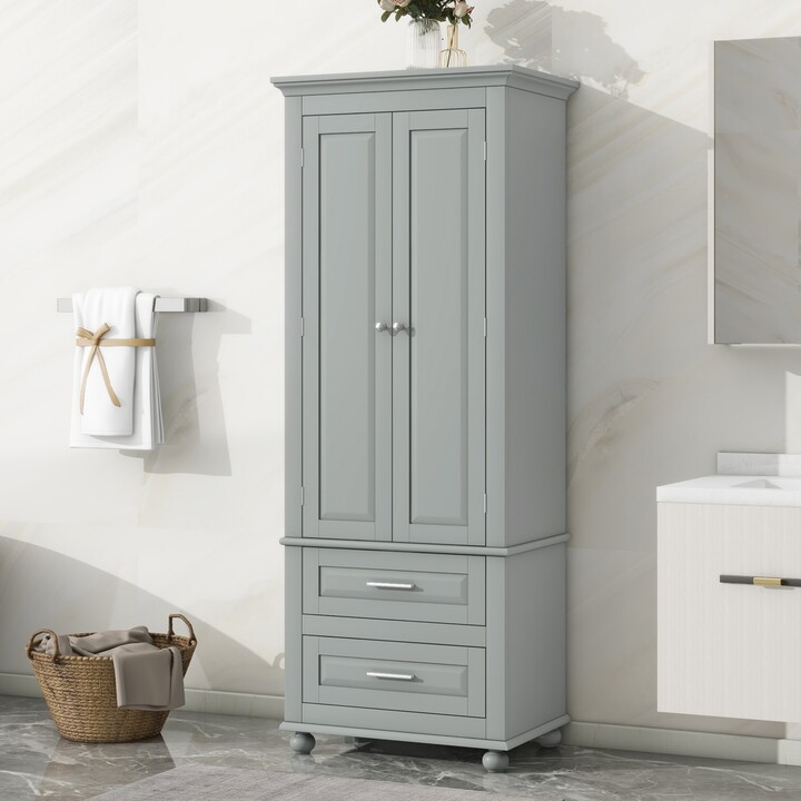 Simplie Fun Tall Grey Storage Cabinet with Adjustable Shelves and ...