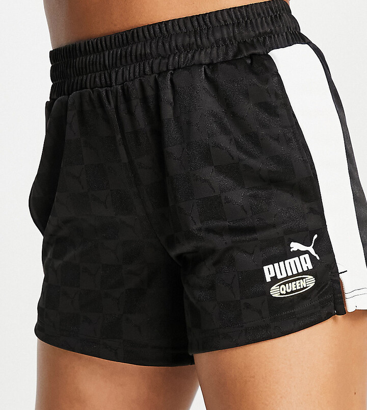 Puma Queen repeat logo check boxing shorts in black - ShopStyle