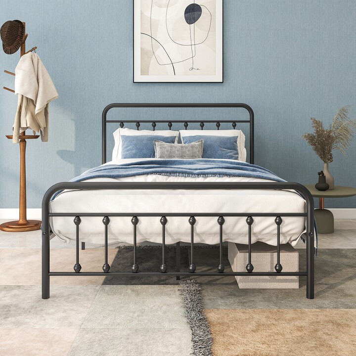 FULL Metal Platform Bed Frame with Headboard / Strong Slat Support / No ...