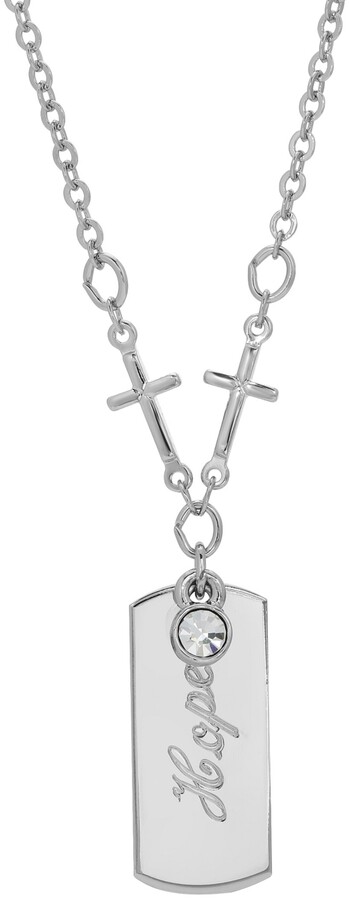 Symbols Of Faith Silver-Tone Crystal Cross Chain Hope Necklace - ShopStyle