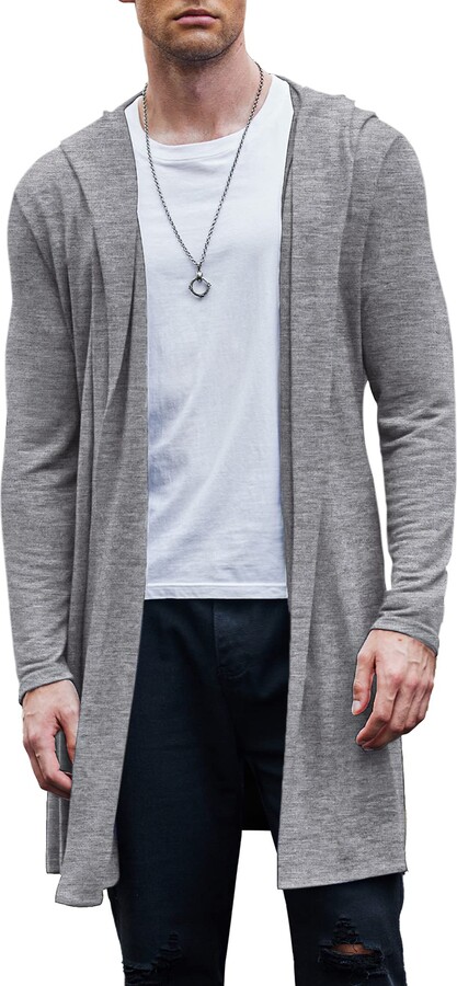 COOFANDY Mens Casual Open Front Cardigan Sweaters Shawl Collar Drape ...