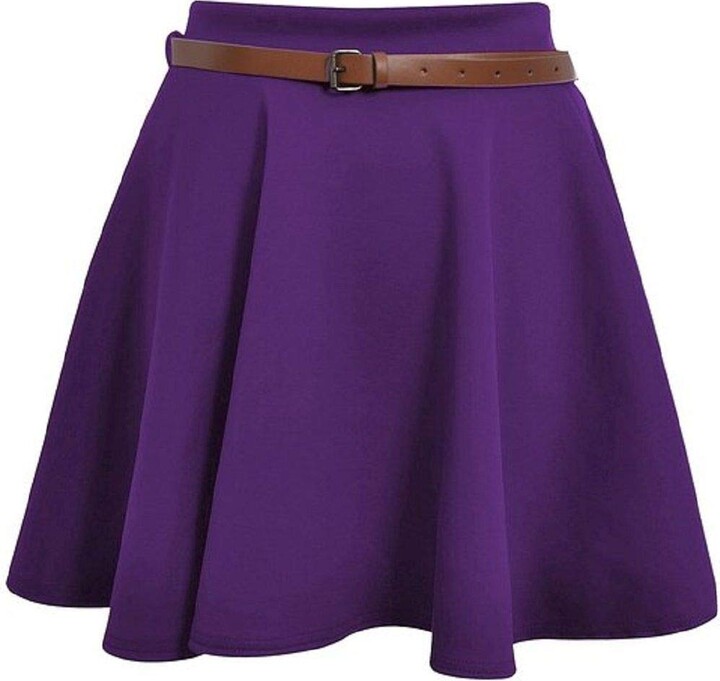NAZ Fashion Skater Belted Stretch Waist Plain Flippy Flared Short Skirt ...