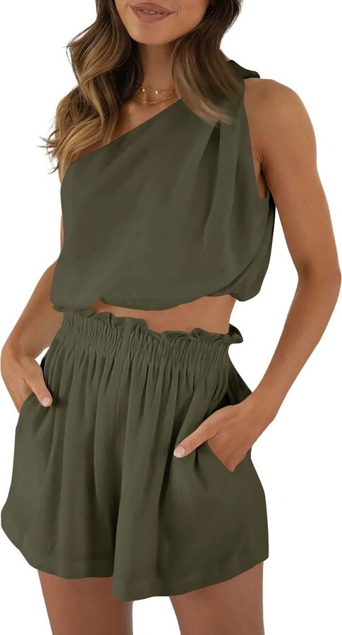 AUTOMET Womens 2 Piece Outfits Linen Matching Sets Two Piece Lounge ...