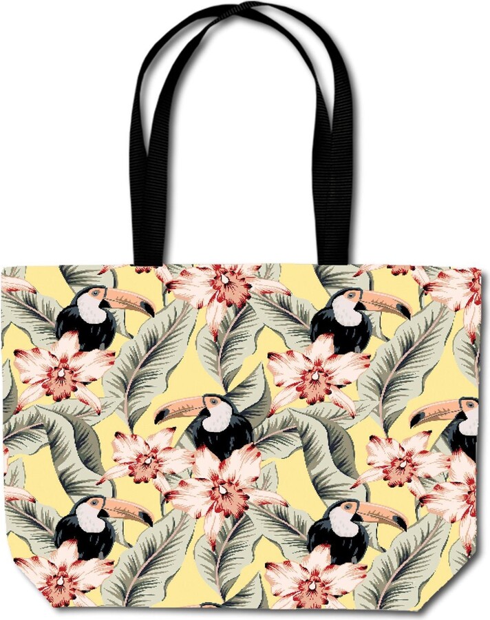Warren Reed - Designer Toucans, Orchids And Palm Leaves Beach Shopper ...