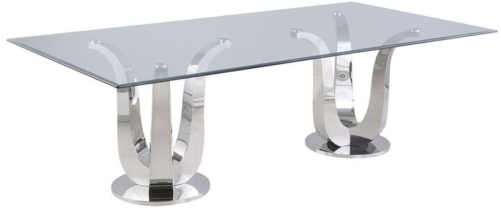 Somette Amelia Rectangular Dining Table with Double Tulip Base - Silver ...