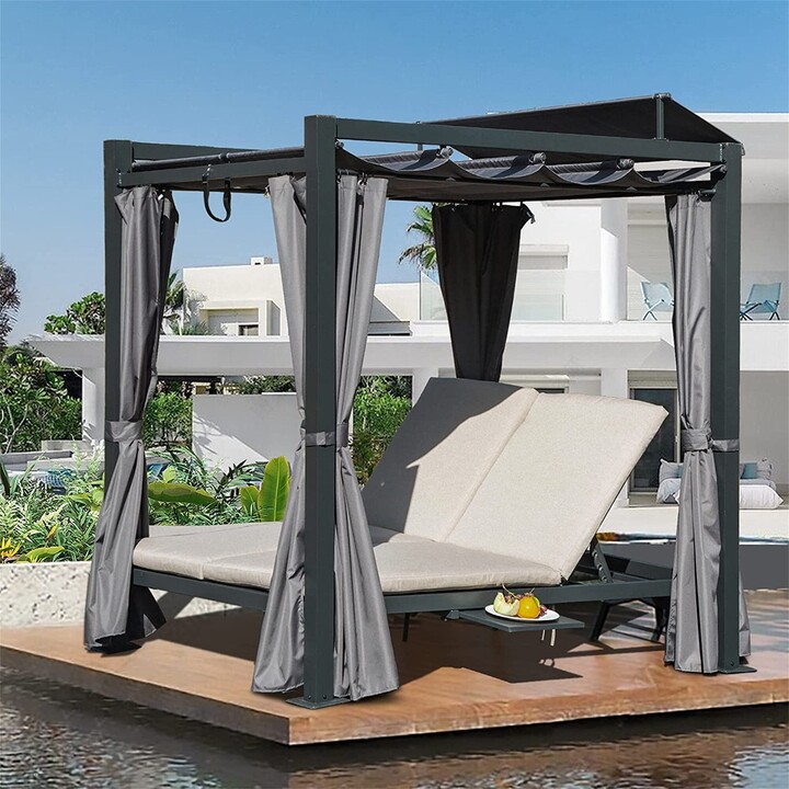 Aoolive Aluminum Outdoor Patio Gazebo Daybed with Retractable Canopy ...