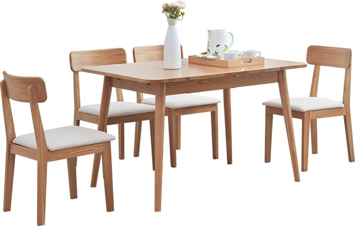 TONWIN Natural Solid Oak Round Corner Diagonal Leg Telescopic Table ...