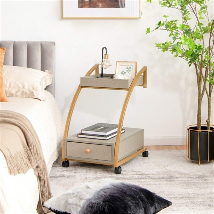 TONWIN End Table Modern C-shaped Frame Tray With Storage Drawer ...