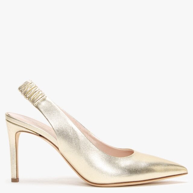 EVALUNA Gold Leather Sling Back Heels - ShopStyle