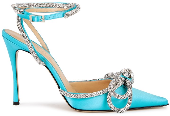 MACH & MACH 110 Turquoise Crystal-Embellished Satin Pumps - ShopStyle