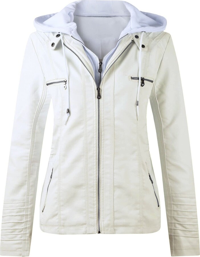 MODSGUE Women's Faux Leather Jacket with Hood Large Sizes Hooded Jacket ...