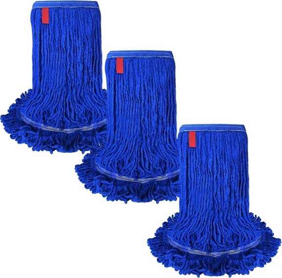 Bison Life 24Oz Heavy Duty Loop End Wet Mop Head Replacement Refills, 5" Headband, Blue - 3 Pack ...