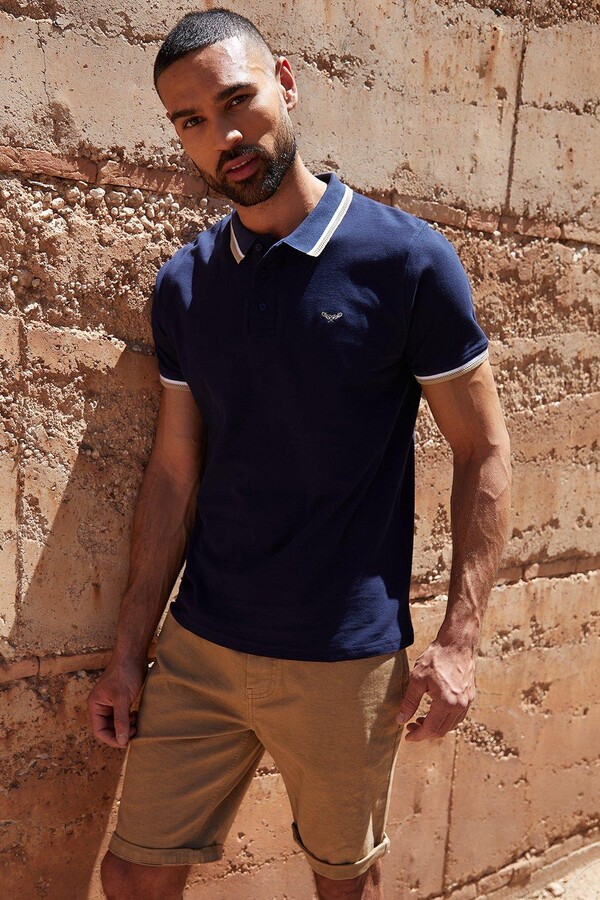Threadbare 'Dorry' Herringbone Tipping Cotton Pique Polo Shirt - Navy ...