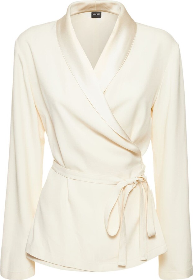 Aspesi Enver satin wrap collar shirt - ShopStyle Tops