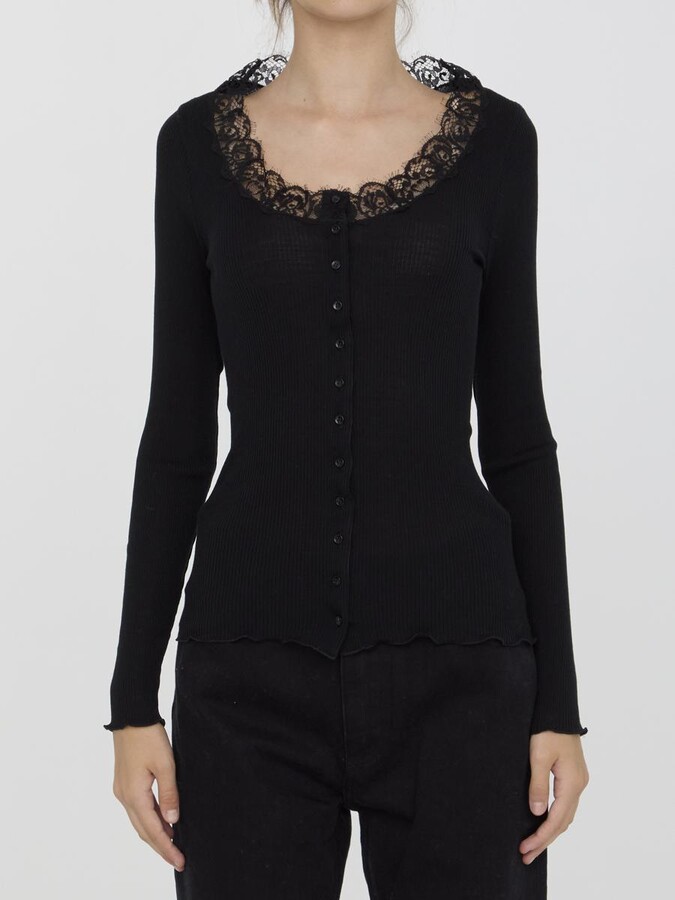 Saint Laurent Cardigan With Lace - ShopStyle