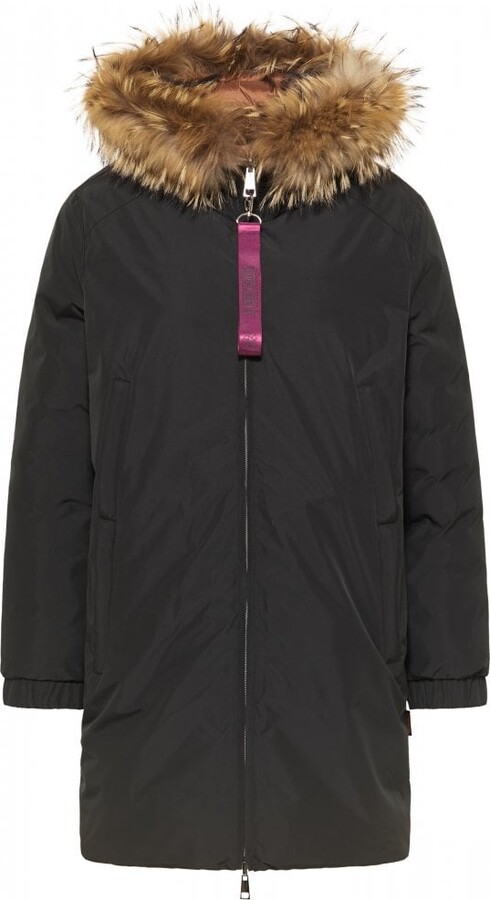 Barbara Lebek Black Reversible 3/4 Length Coat with Fur Hood - ShopStyle