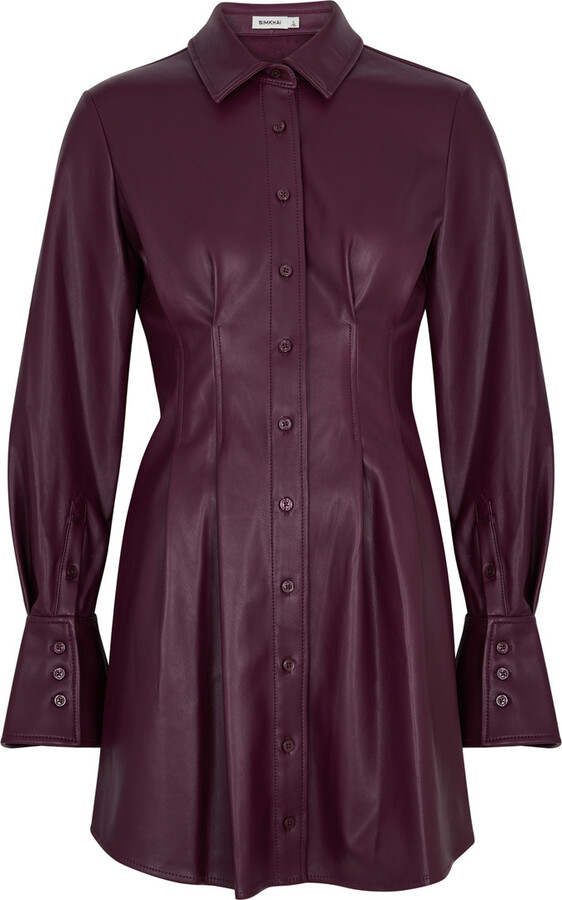 Jonathan Simkhai Soiele Faux Leather Mini Shirt Dress - Plum - 12 ...