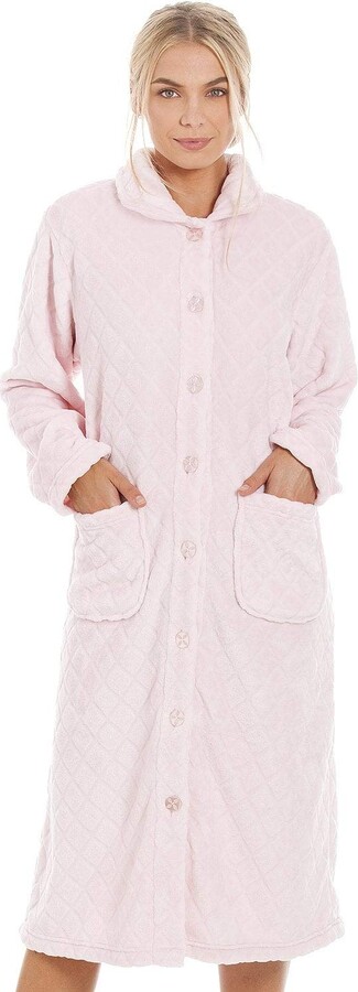 Camille Women's Super Soft Fleece Housecoat -Diamond Print Button Up ...