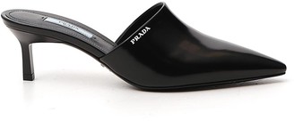 Prada Flower Suede Peep Toe Mules - ShopStyle