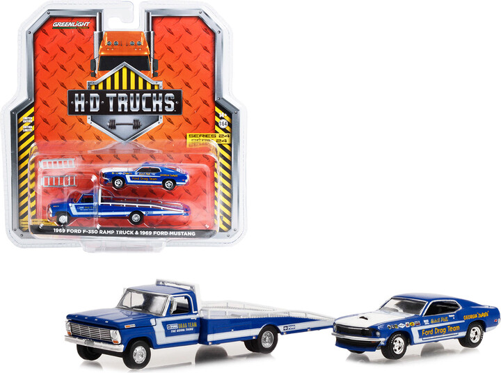 1969 Ford F-350 Ramp Truck Blue "The Going Thing" and 1969 Ford Mustang ...