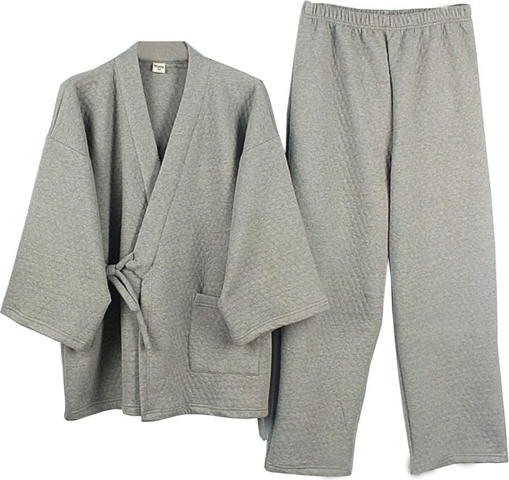 thefancypumpkin Thicker Men's Japanese Style Robes Loose Warm Winter Kimono Pajamas Suit[Size L ...