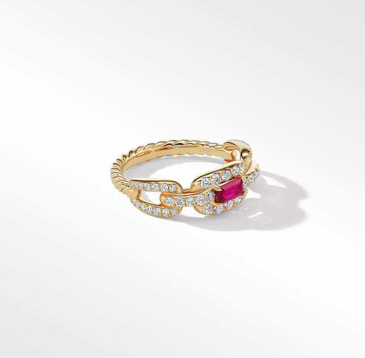 David Yurman Stax Chain Link Stone Ring In 18K Yellow Gold With Pave ...