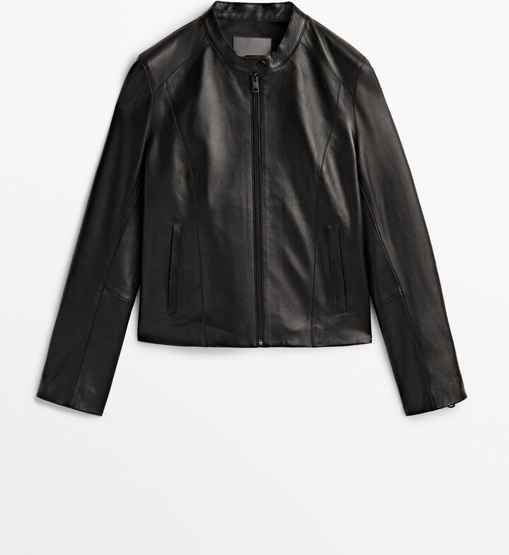 Massimo Dutti Black Nappa Leather Jacket - ShopStyle