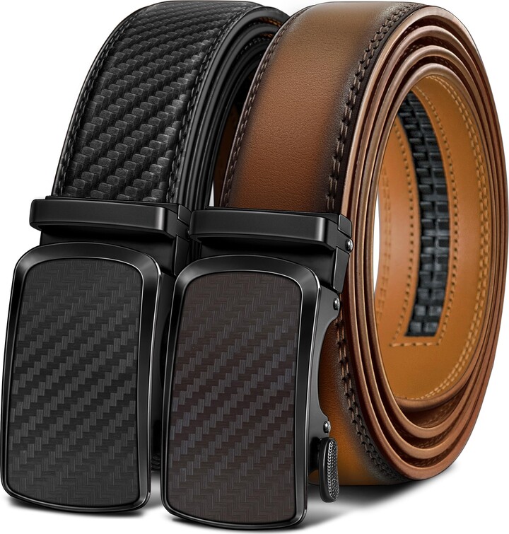 BULLIANT Men's Ratchet Belt 2 Pack-Click Leather Belt Adjustable for ...