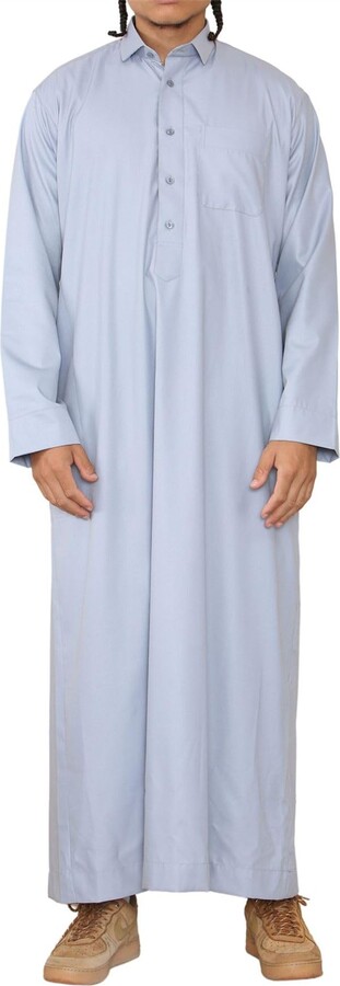 TruClothing Mens Thobe Jubba Turn Down Collar Islamic Muslim Cotton ...