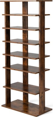 Tangkula 7-Tier Double Rows Shoe Rack Vertical Wooden Shoe Storage ...