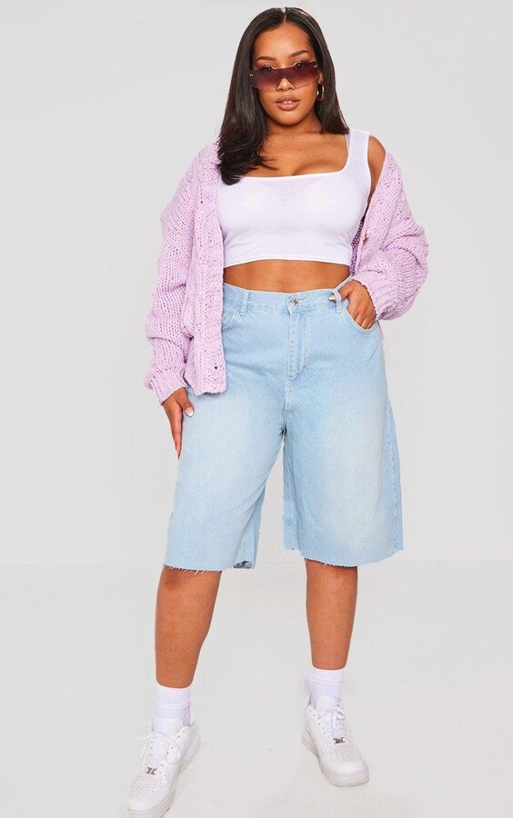 Plus Light Blue Wash Oversized High Waisted Jorts - ShopStyle Shorts