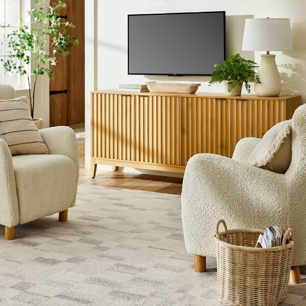 Threshold designed w/Studio McGee Thousand Oak Wood Scalloped TV Stand ...