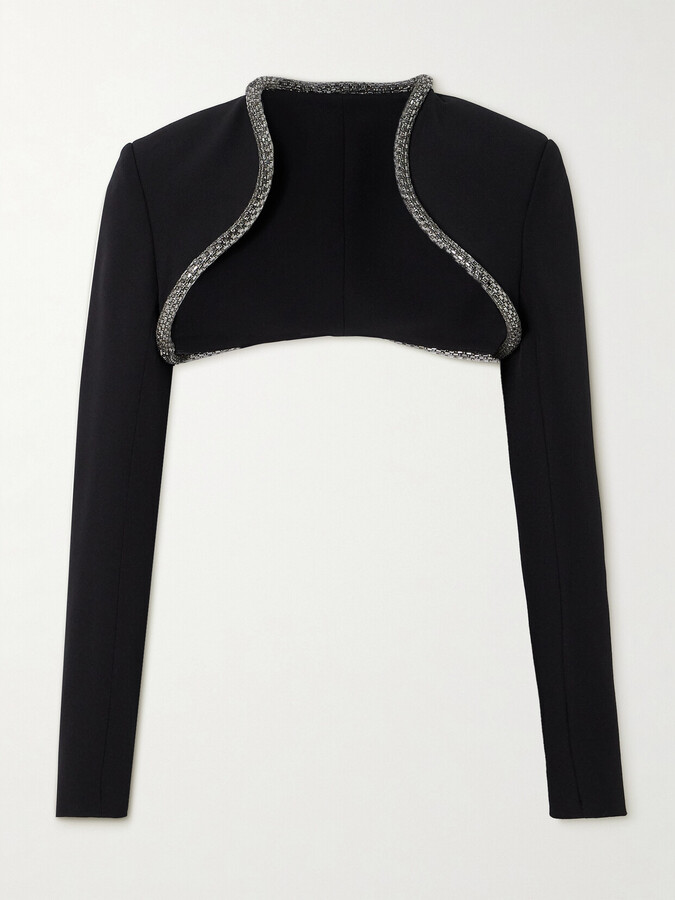 Safiyaa Trix Cropped Crystal-embellished Stretch-crepe Jacket - Black ...
