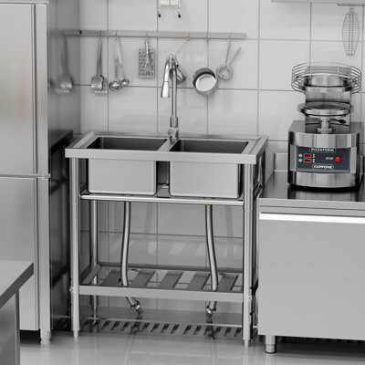 babevy Free Standing Double Bowl Laundry Sink With Hot & Cold Hoses ...