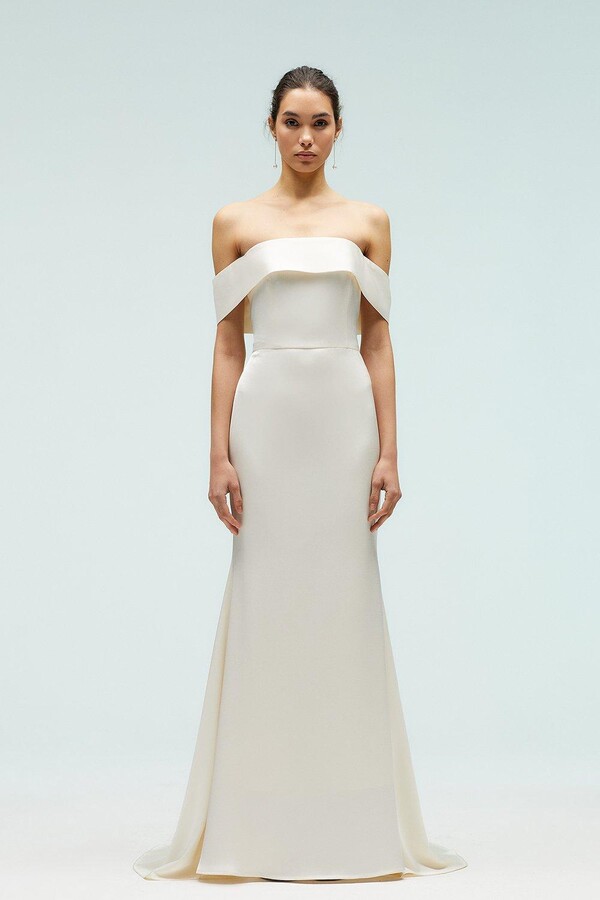 Satin Bardot Fishtail Maxi Dress With Train - ShopStyle