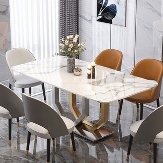 POVISON Jenpeg Modern White Marble Dining Table with Rectangular ...