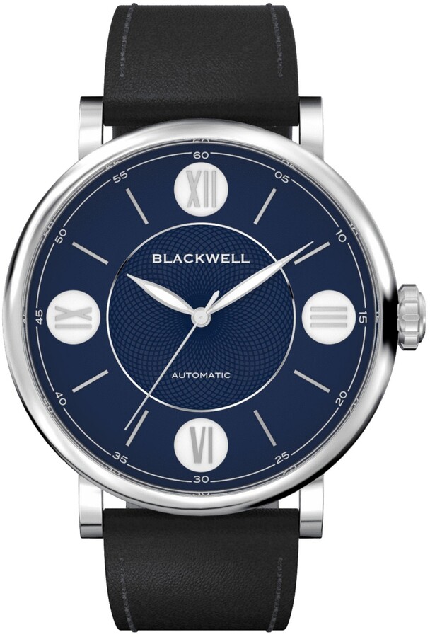 BLACKWELL Dark Blue Dial with Silver Tone Steel and Black Leather Watch ...