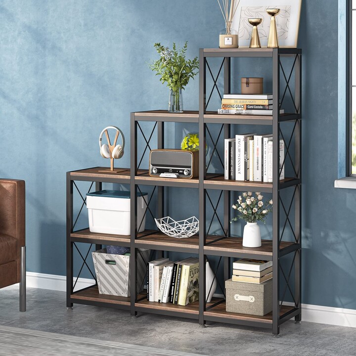 Howcool 12 Shelves Bookshelf, Industrial Ladder Corner Bookshelf 9 ...