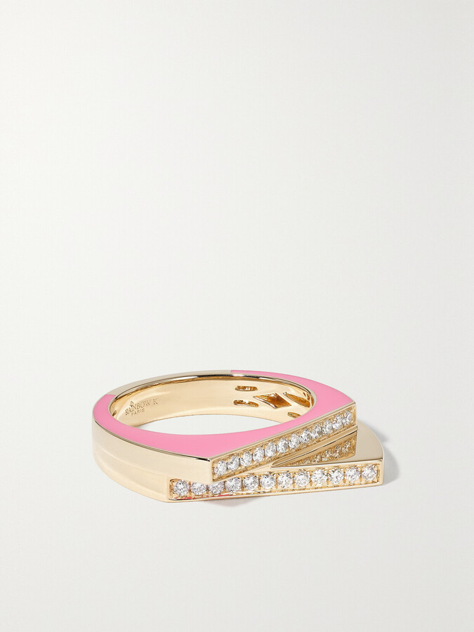 Rainbow K - Handcuff 14-karat Gold, Diamond And Enamel Ring - Pink ...