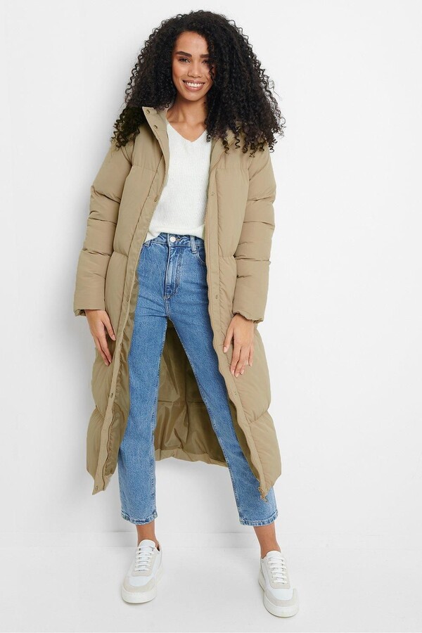 Threadbare 'Jodie' Quilted Puffer Maxi Jacket - Beige - ShopStyle