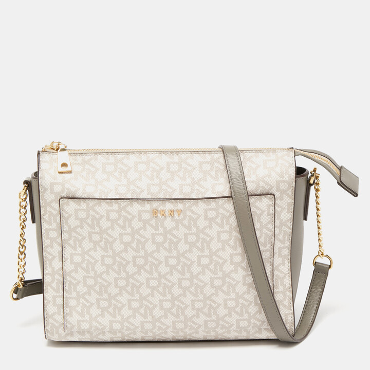 DKNY Grey/Beige Signature Coated Canvas and Leather Bryant Crossbody Bag - ShopStyle
