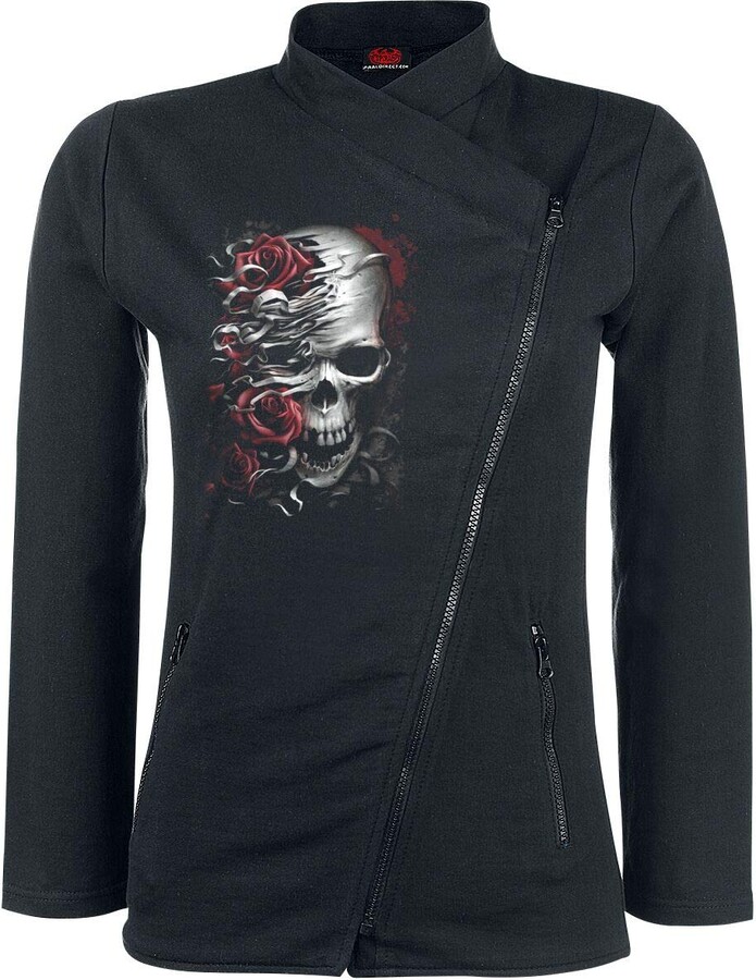 Spiral - Skulls N' Roses - Slant Zip Women Biker Jacket Black - S ...