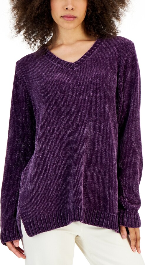 Karen Scott Petite Chenille V-Neck Sweater, Created for Macy's - ShopStyle