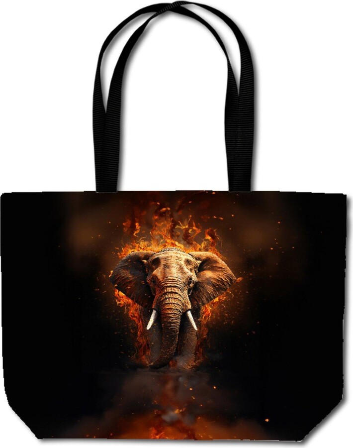 Warren Reed - Designer Splashart Elephant and fire Beach Shopper Tote ...