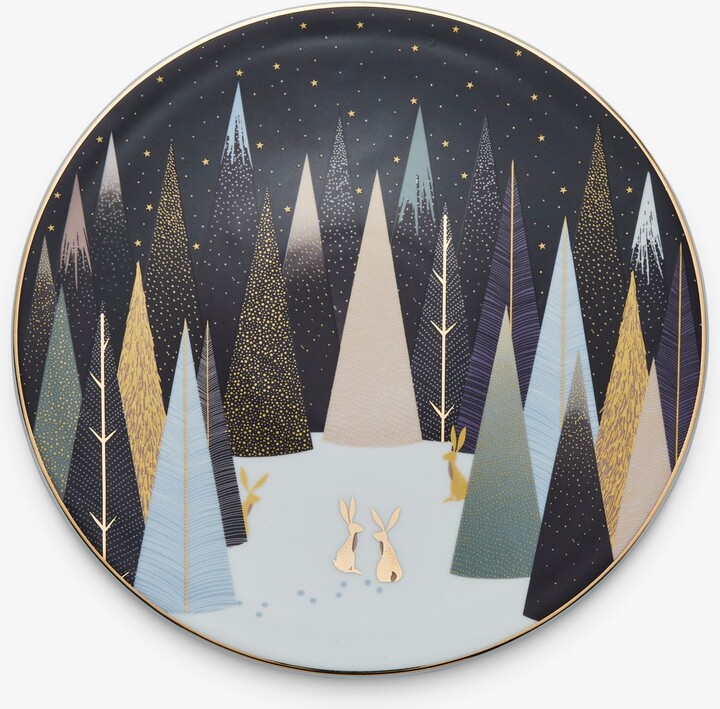 Sara Miller Christmas Frosted Pines Rabbit 22-Carat Gold Fine China ...
