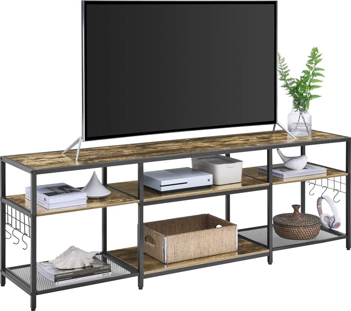 End Table, 55 Inch up to 71 Inches TV Stand with Storage Shelves, 3 ...