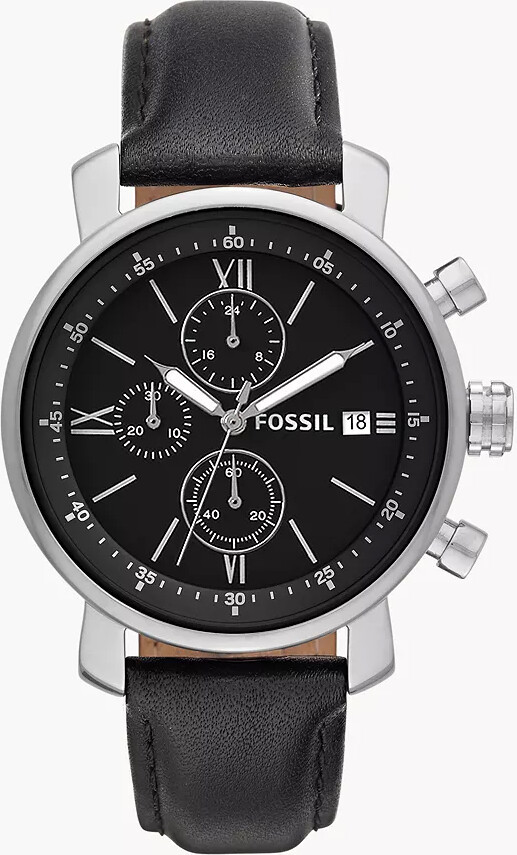 Fossil Outlet Rhett Chronograph Black Leather Watch - ShopStyle
