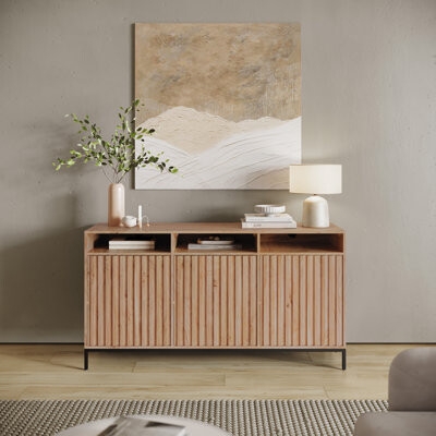 Ebern Designs Delarue 60" Modern Fluted Door Solid Wood Console Storage ...