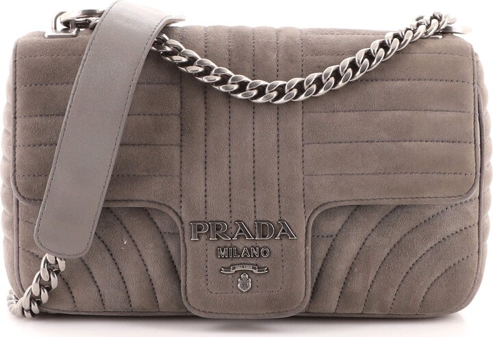Prada Chain Flap Shoulder Bag Diagramme Quilted Suede Medium - ShopStyle